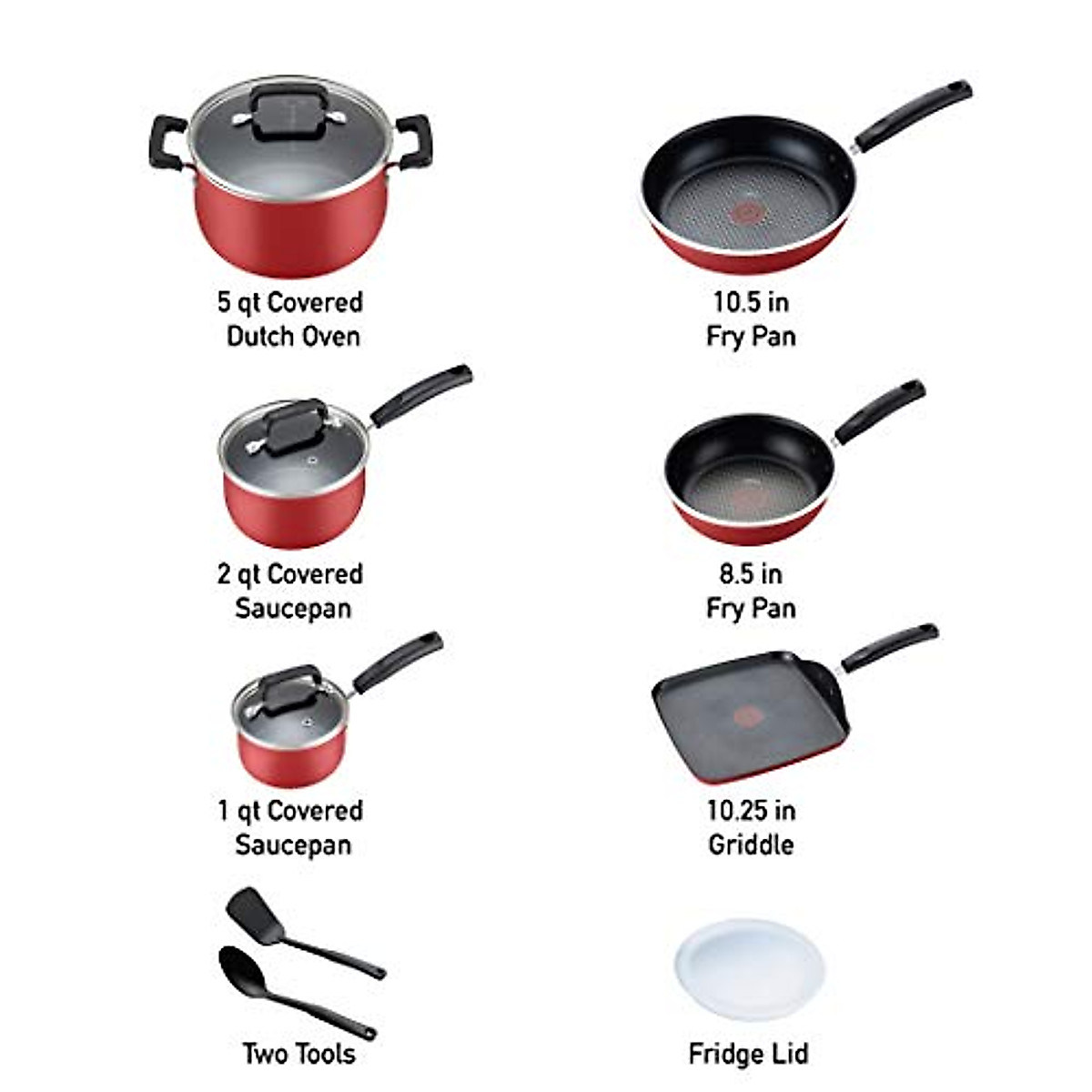 T-fal Signature Titanium Advancend Nonstick Pots and Pans Cookware Set, 12 Piece, Red