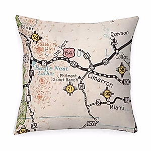 Philmont Scout Ranch Map Outdoor Throw Pillow Covers Home State Accent Waterproof Pillowcase Retro Outdoor Garden Decoration for Patio Garden Couch Tent 20x20in