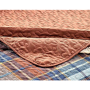 River Fly Fishing Rustic Cabin Lodge Quilt Bedspread Bedding Set with Fishing and Southwestern Plaid Tweed Patterns Blue Brown - River Lodge (King / Cal-King)