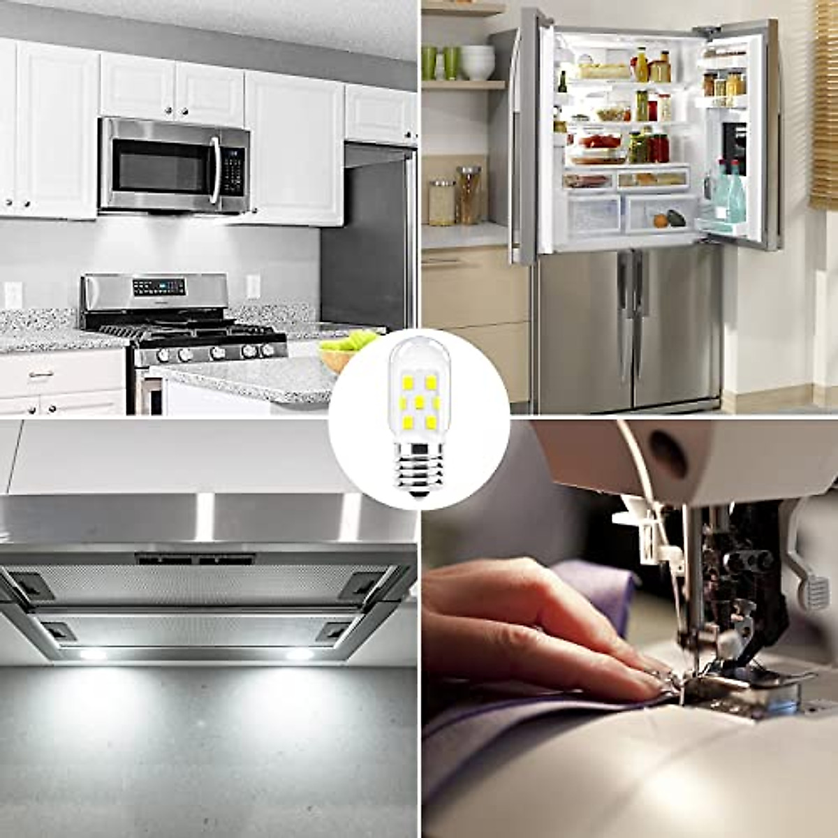 LED Microwave Light Bulb Over Stove Appliance 8206232A 40W Incandescent Equivalent, E17 LED Bulb Dimmable for Refrigerator, Range Hood, 3W 380LM Daylight White 6000K, T7 Intermediate Base, Pack of 2