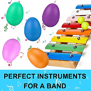 COCOMOON Egg Shakers Musical Instruments for babies-40Pcs Musical Maracas Percussion Instrument (10 Colors) Easter Eggs with a Storage Bag for Music Parties,Toys Music Learning DIY Painting