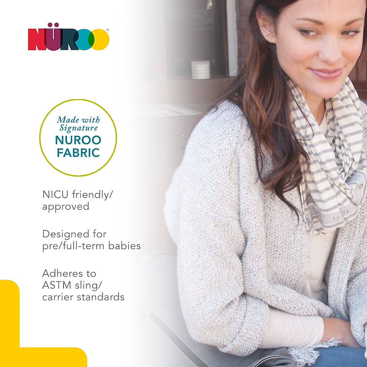 Brownmed - NuRoo Nursing Scarf - Nursing Cover for Breastfeeding Moms - Breastfeeding Supplies for Nursing & Baby Essentials - Baby Stuff - Gray Stripe