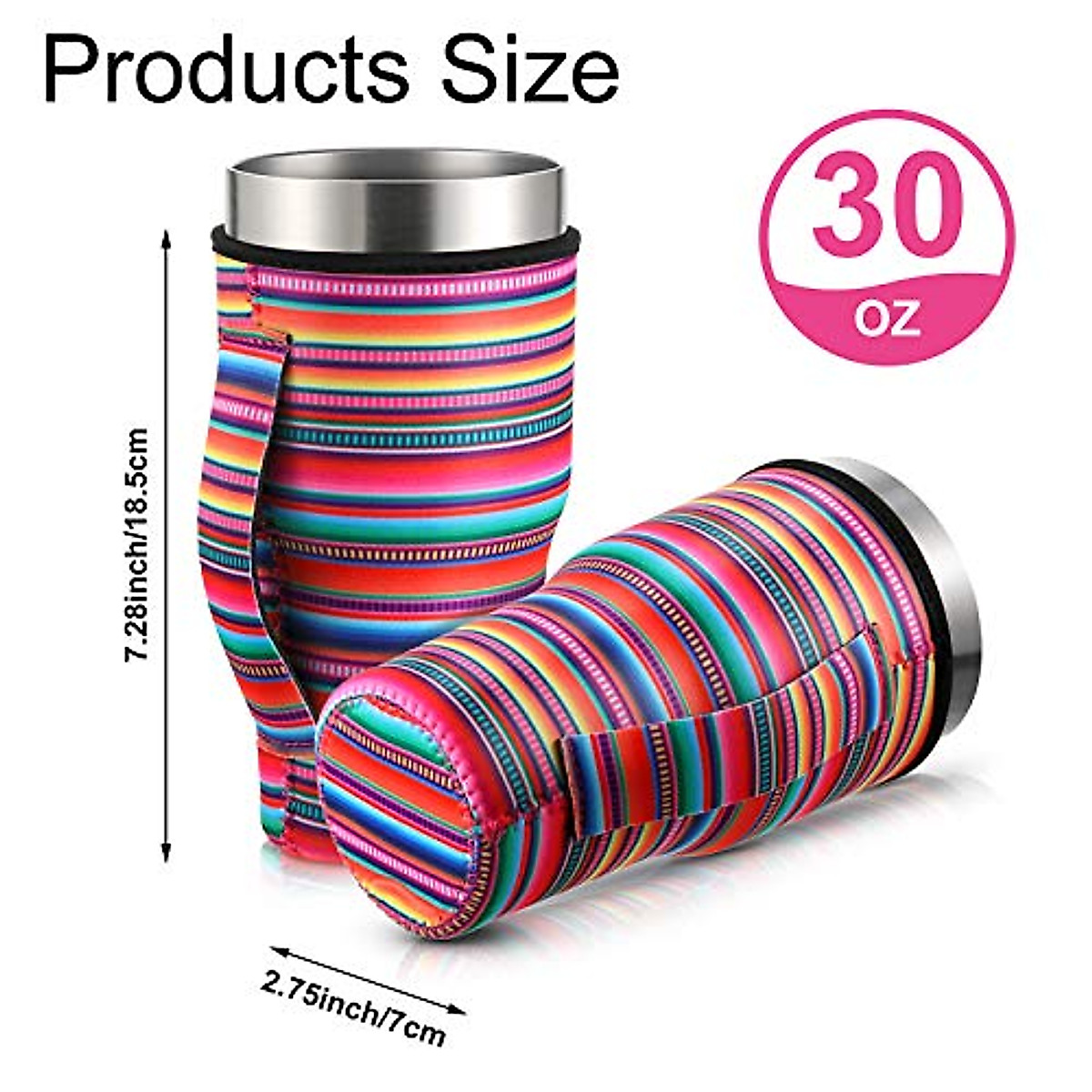 6 Pieces Reusable Coffee Cup Sleeve Neoprene Insulated Sleeves Cup Cover Holders Drinks Sleeve Holder Neoprene Tumbler Sleeves Cold Hot Beverages, 6 Styles (30 oz)