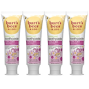 Burt's Bees Kids Toothpaste, Natural Flavor, Fluoride Free, Bubble Bee, 4.7 oz, Pack of 4