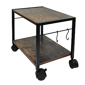 ALLOSWELL Mobile Printer Stand, 2-Tier Printer Cart with Storage, Under Desk Storage Rolling Cart on Wheels and 2 Hooks, Industrial Printer Table, for Home, Office, Scanner, Rustic Brown PTHR2001