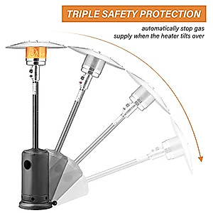 Saemoza 46,000 BTU Outdoor Propane Patio Heater, Standing Garden Heater with Wheels Outdoor Heater Propane Gas, ETL Certified Gas with Safety Ignition System (Silver)
