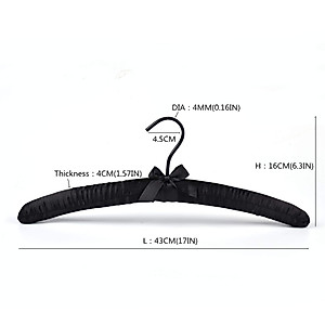 Cocomaya 17 Inch Extra Large Anti Slip Satin Padded Bridal Wedding Dress Hanger No Bumps for Dress Coats, Sweaters Pack of 5 (Black, 5)