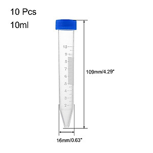 uxcell 10 Pcs 10ml Plastic Centrifuge Tubes with Screw-on Cap, Polypropylene Graduated Micro Centrifuge Tube, Conical Bottom, Blue, Storage Container for Beads Sample Lab