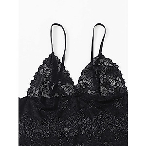 WDIRARA Women' Silk Satin Pajamas Set 4pcs Lingerie Floral Lace Cami Sleepwear with Robe Red Black XL