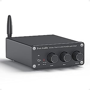 Fosi Audio BT20A Bluetooth 5.0 Stereo Audio 2 Channel Amplifier Receiver Mini Hi-Fi Class D Integrated Amp 2.0 CH for Home Speakers 100W x 2 with Bass and Treble Control TPA3116 (with Power Supply)
