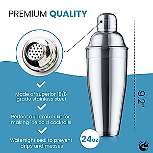 24oz Cocktail Shaker Set - Bar Tools Drink Shaker Built-in Cocktail Strainer, Muddler, Jigger, Mixing Spoon, Recipe Book – Martini Shaker / Drink Mixer-Bar Accessories / Bartender Kit for Home Bar Set