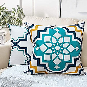 EastTree Outdoor Pillow Covers Pack of 2 Outdoor Indoor Waterproof Pillows Boho Decorative Throw Pillow Cover for Patio Furniture Garden, 18 x 18 inches Blue Print