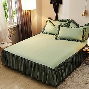 Solid Color Sanding Comforter Cover Set,Bow Lace Ruffle Duvet Cover Set,Breathable Comfy Bedding Set with Bed Skirt Pillowcases-Black Full 200x230cm(79x91inch) (Light Pink King 200x230cm(79x91inch))