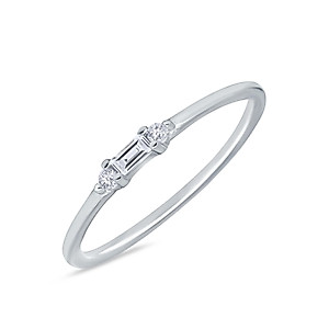 Blue Apple Co. Simulated Cubic Zirconia Size-5 Petite Dainty Band Ring 3 Stone Baguette Round CZ 925 Sterling Silver