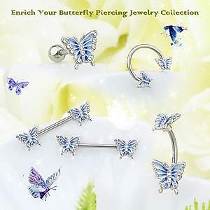 OUFER Butterfly Daith Earrings, 316L Surgical Steel Septum Nose Rings, 16G Daith Tragus Conch Piercing Jewelry, Cartilage Hoop Earrings for Women And Men