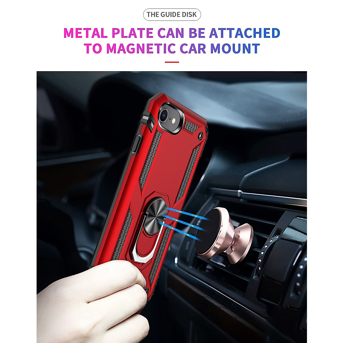 SunStory for iPhone SE 2022 Case, iPhone SE 2020/8/7 Case with HD Screen Protector & Magnetic Ring Kickstand,[Military Grade] Cover for iPhone SE 2022/SE 2020/8 /7 Phone (Red)