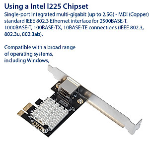 IO CREST 2.5 Gigabit Ethernet PCI Express PCI-E Network Interface Card 10/100/1000/25000 Mbps RJ45 LAN Intel I225 Chipset, Black (SY-PEX24076)
