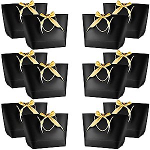 12 Pcs Large Gift Bags with Handles, 14 x 10 x 4 inches Party Favor Bag with Bow Ribbon Bridesmaid Gift Bag Wedding Welcome Bag Gift Bags for Wedding Party Birthday Holiday Celebrations(Black)