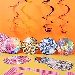 26 PCS Disco Party Decorations Disco Party Ball Hanging Swirls Lets Boogie Banner and Hanging Swirls for 70S 80S Disco Themed Birthday New Year's Party Supplies