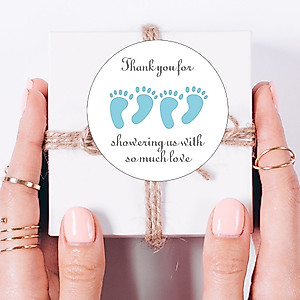 MAGJUCHE Blue It's Twins Thank You for Coming Baby Shower Stickers, Two Boys Little Feet Party Favor Stickers, 2 Inch, 40-Pack