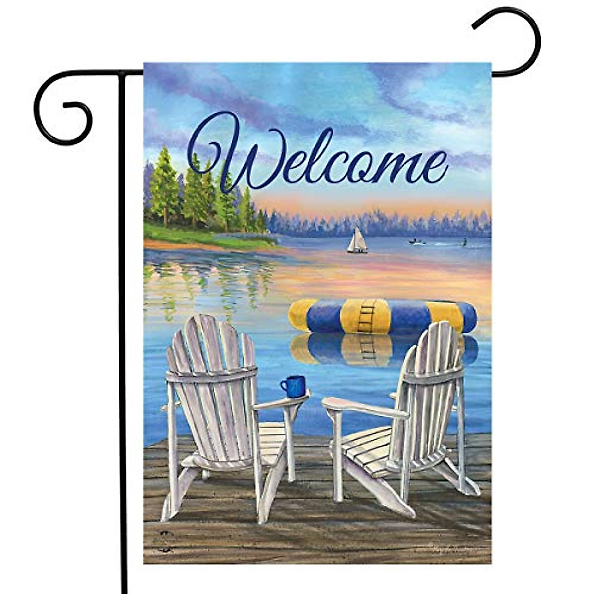 Waterfront Retreat Nautical Garden Flag Summer Welcome Adirondack 12.5" x 18"