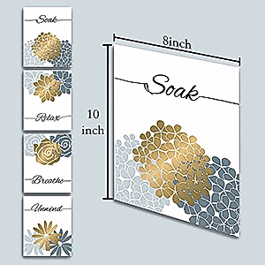 Unframed Relax Soak Unwind Breathe Bathroom Wall Decor - Paintlig 8x10 inch Bathroom Wall Art, Abstract Flowers Gold Foil Print Bathroom Decor Wall Art, Set of 4 Bathroom Pictures for Wall Decor, Bathroom Art (Gold)