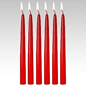 12" Unscented Solid Color Dripless Taper Candles (Set of 12) - Premium Quality Wax - Home Decor, Wedding, Parties and Special Occasions (Red)