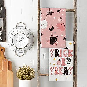 Artoid Mode Bats Ghost Trick or Treat Spooky Boo Spider Web Halloween Kitchen Towels Dish Towels, 18x26 Inch Seasonal Decoration Hand Towels Set of 4