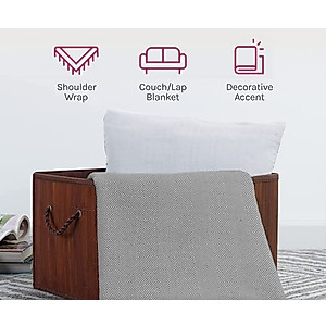 CURATED & COZY Herringbone Wool Throw Blanket, Ultra Soft Wool Throw Blanket for Couch, Sofa & Bed, Made with 100% Inner Mongolian Wool, Herringbone Pattern - 53" X 69" (Grey)