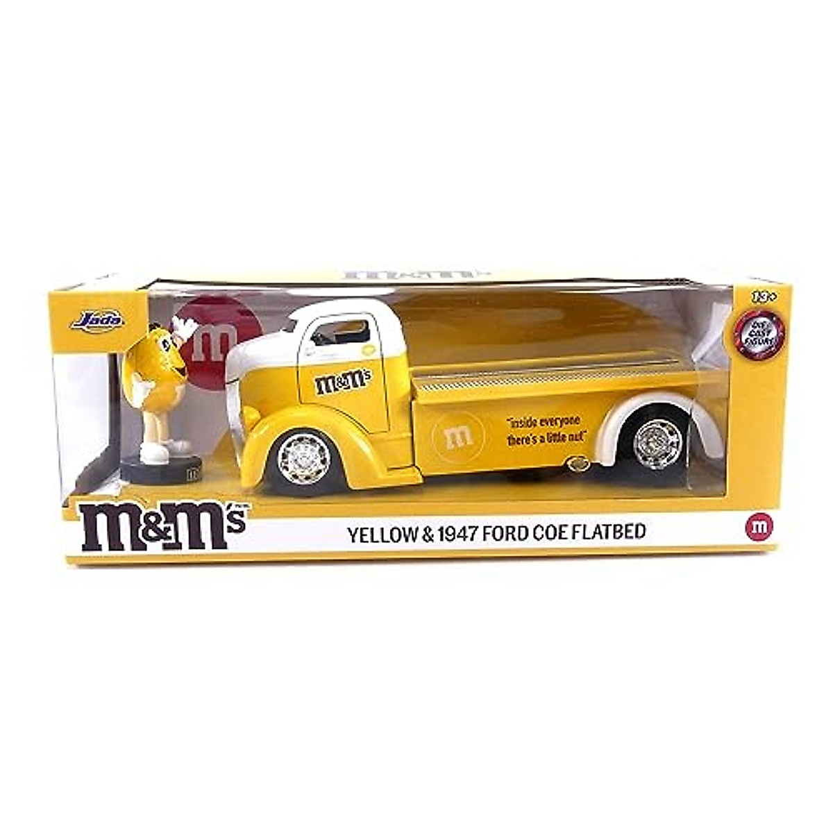M&M's 1:24 1947 Ford COE Flatbed Die-cast Car & 2.75" Yellow Figure, Toys for Kids and Adults
