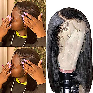 Geeta Human Hair Lace Front 13x4 Wigs Bob 10 Inch 180 Density Brazilian Virgin Human Hair Short Bob Wigs Straight Hair Natural Color