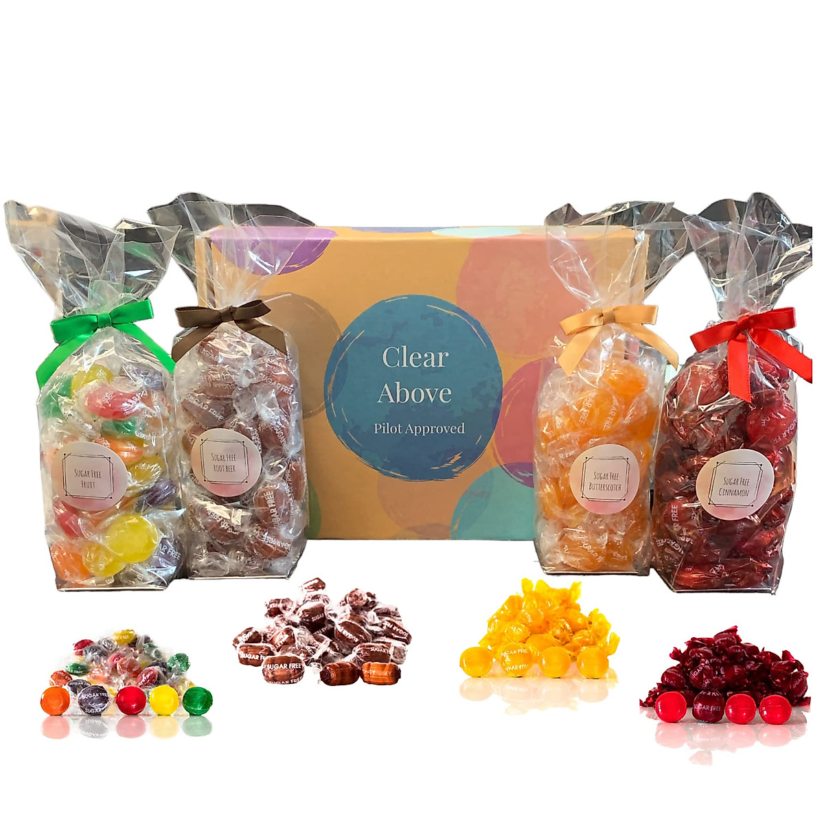 Sugar Free Candy Variety Gift Box – Sugar Free Hard Candy Bulk Candy Individually Wrapped 4 Assorted Flavor Bags