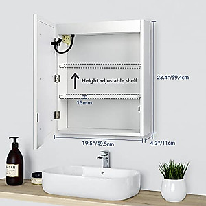 VOWNER Bathroom Medicine Cabinet with LED Lights and Mirror, Wall Mounted Mirror Cabinet with Adjustable Shelf, Defogger, Memory 3-Color Mode, Dimmer, Anti-Fog (20"×24")