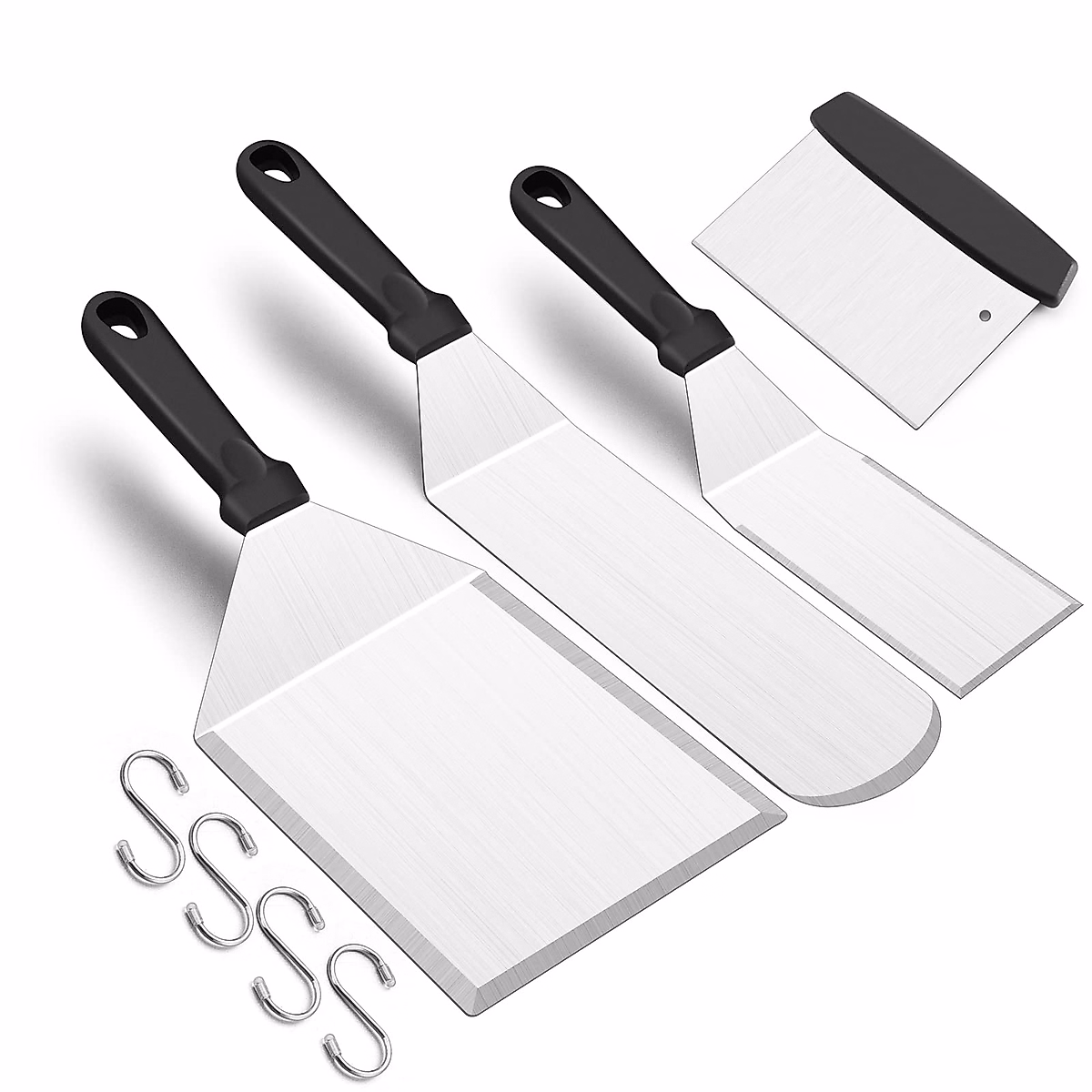 7Pcs Griddle Spatula Set, Leonyo Stainless Steel Griddle Accessories with Dough Scraper, Hamburger Spatula, Small Turner for Flat Top, Heavy Duty Metal Spatula for Cast Iron Skillet, Hibachi, Pancake