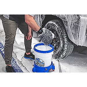 The Rag Company - Cyclone Ultra Wash Mitts - 70/30 'Gauntlet' Blend Korean Microfiber, Foam Padding, Scratch-Free, Lint-Free, Great for Rinseless Washing, 8in x 9in, Blue + Black (2-Pack)
