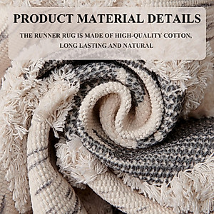 Boho Runner Rug 2'x6', Washable Hallway Farmhouse Area Rug, Kitchen Floor Mat with Tassels, Tufted Cotton Woven Entryway Carpet, Grey