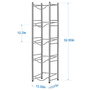 HEOMU 5 Gallon Water Jug Rack, 5-Tier Water Bottle Holder Storage Rack, Water Jug Organizer for Kitchen, Office, Garage, Silver