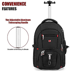 star cloud SC Large Rolling Backpack with Wheels - 22 inch Durable Material Roller Computer Rucksack - Travel Commuter Wheeled Bag, Carry on Luggage Bag Trolley Suitcase,22 * 14.6 * 9.5(H*W*D)