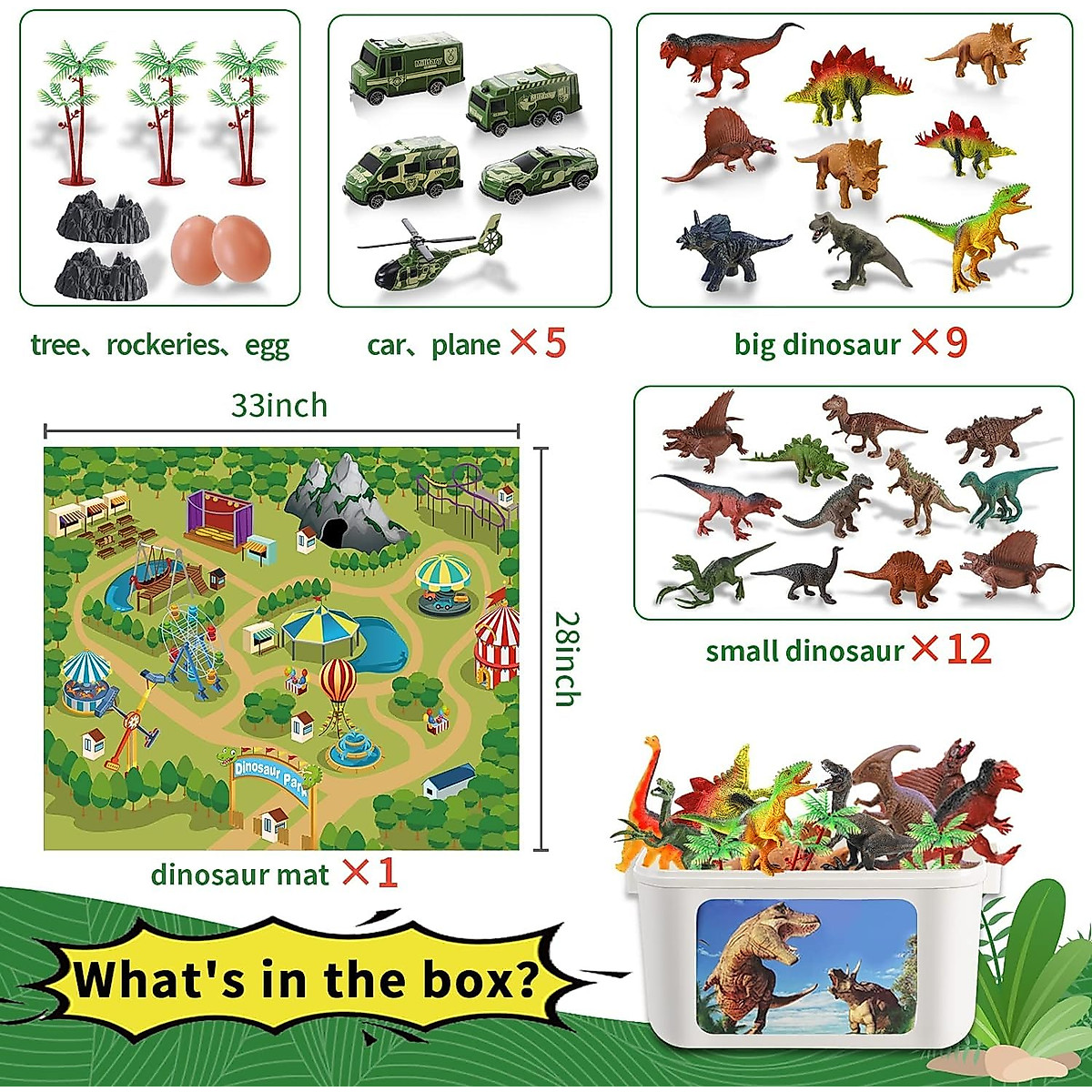 Kids Dinosaur Toys Jurassic Dino Figure Set Play Mat Little Boys Room Decor 3 4 5 6 7 8 Year Old Gift Juguetes Dinosaurios Para Niños Autism Train Kit Present Trex T Rex Playset Learning Resources