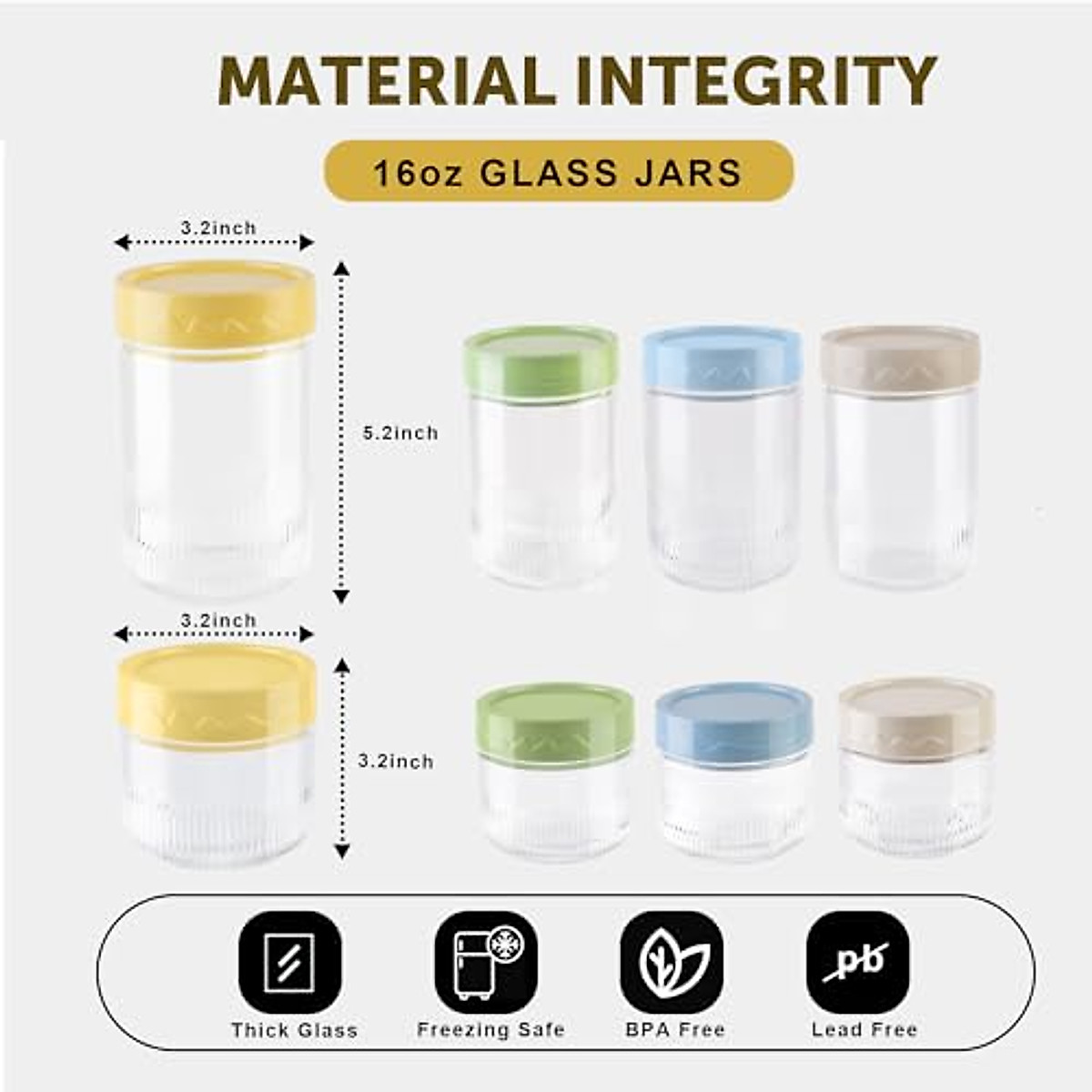 GRESEESM 4 Pack Mason Jars 16 oz with Lids, Glass Jar with Screw Lid, Glass Jars with Airtight Lids for Overnight Oats, Pickles, Salad, Spice, Candy, Jam, Seasoning, Meal Prep Containers
