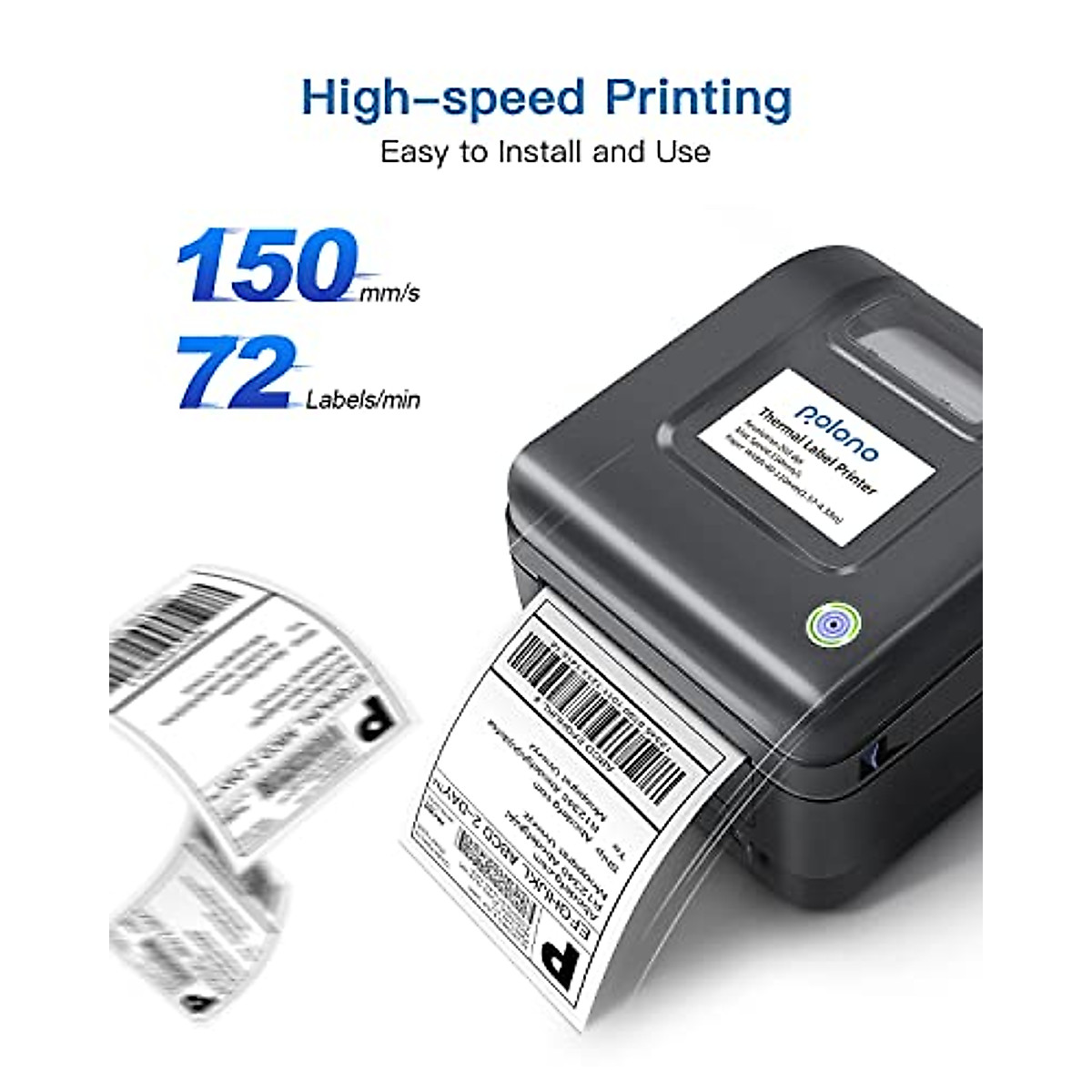 POLONO Label Printer, PL420 4x6 Thermal Printer, High-Speed Shipping Label Printer, Commercial Direct Thermal Printer, 2.25”x1.25” Direct Thermal Label, Self-Adhesive Address Shipping Thermal Stickers