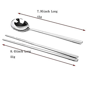 YAPULLYA Polished Stainless Steel Spoons and Chopsticks Set, Korean Chopsticks and Spoons tableware with long-hand, Reusable, set of 3-silver