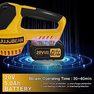 Jujubean Electric Leaf Blower Cordless, Battery Leaf Blower with Battery and Charger, 5.0Ah Battery Powered Variable-Speed Lightweight Handheld Blower for Lawn Care, Patio, Yard, Terrace