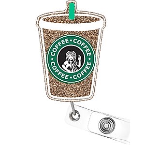 Plifal Badge Reel Holder Retractable with ID Clip for Nurse Nursing Name Tag Card Cute Coffee Medical Assistant Funny Accessories with Alligator Clip for Hospital Student Work Office
