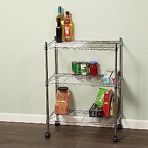 Home Basics Steel Wire Shelf | Heavy Duty | Open Design | Easy To Assemble | (Chrome, 3 Tier | 23.62" x 13.77" x 31.88")