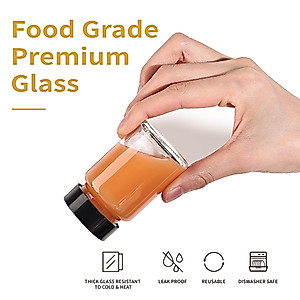 16 Pack 2 oz Glass Shot Bottles with Black Lids & Labels, Wide Mouth 60 ml Small Glass Bottles for Ginger, Leakproof Travel Mini Clear Jars for Wellness Shot, Juice - Dishwasher Safe