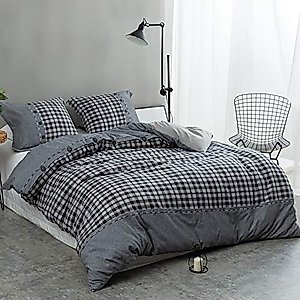 Simple&Opulence 100% Cotton Black and White Buffalo Check Plaid Duvet Cover Set, 3 Pieces Bedding Set Including1 Comforter Cover and 2 Pillow Shams (Queen, Black and White)