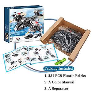 Tblicked 3in1 Fighter Jet Building Sets Military War Plane Building Kit Creator Army Airplane Gunship Building Toys Battle Warship Play Set Gift for Kids Aged 6-12, 231 Pieces