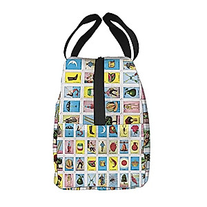 Colorful Mexican Loteria Cards Lunch Bag for Women Girls Kids Insulated Picnic Pouch Thermal Cooler Tote Bento Large Meal Prep Cute Bag Big Leakproof Soft Bags for Lunch Box, Camping, Travel, Fishing