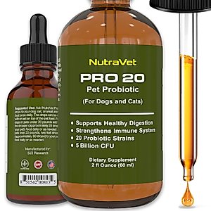 Probiotics for Dogs and Cat Probiotics - 120 servings (1/2ml). 100% Natural Digestive Enzymes for Gas Relief and Healthy Digestion. Prebiotics via Liquid Vitamins for Constipation & Leaky Gut